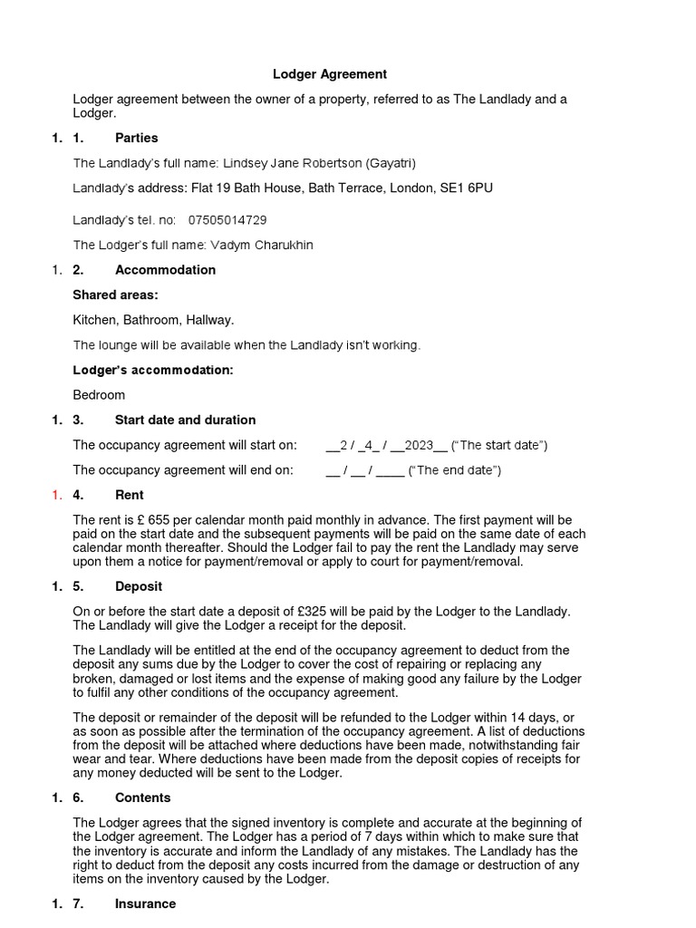 Lodger Agreement | PDF