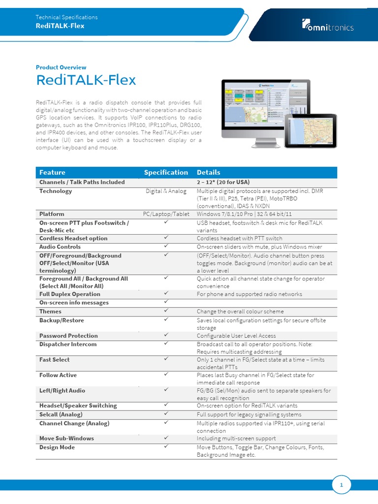 Reditalk Flex Dispatch Technical Specifications | PDF | Session Initiation Protocol | Radio