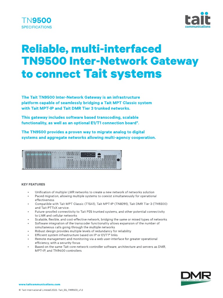 Tait TN9500 Gateway for Network Migration | PDF | Computer Network | Gateway (Telecommunications)