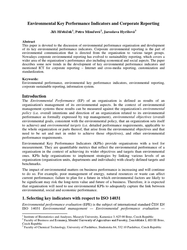 Environmental KPI paper | PDF