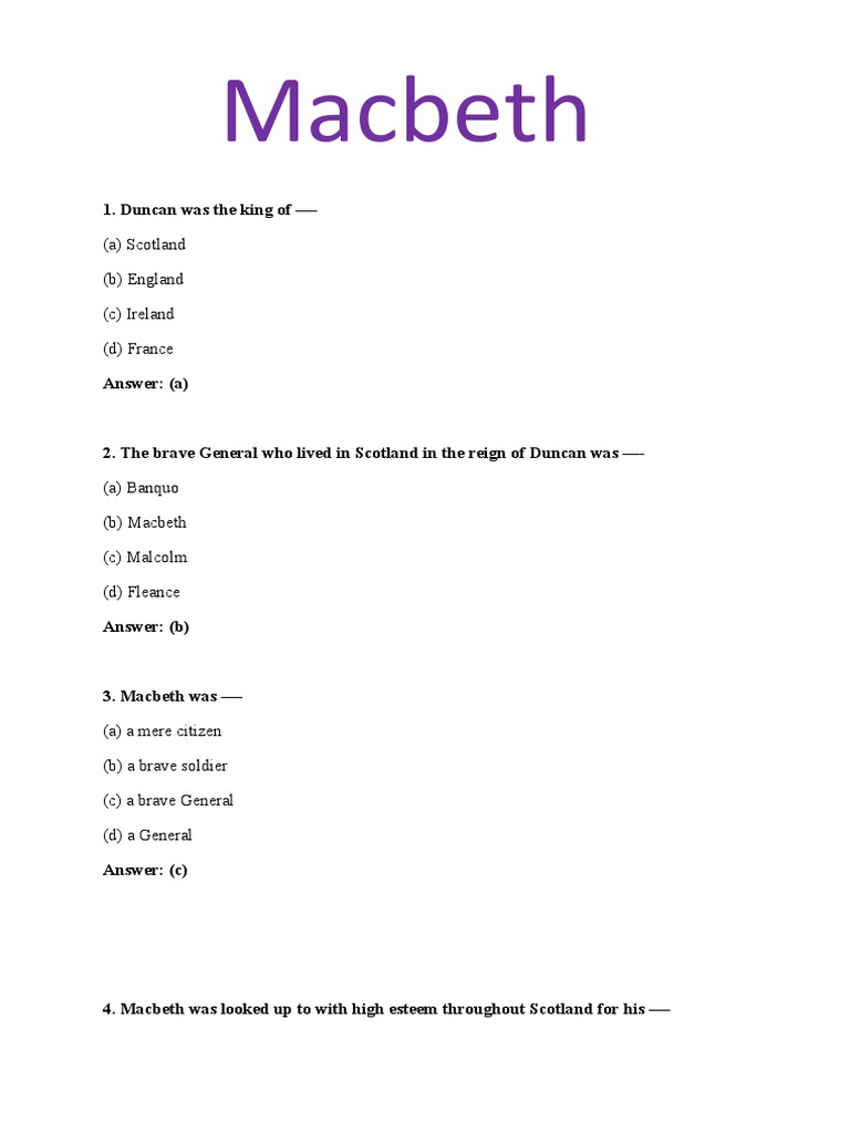 Macbeth 150 MCQ | PDF | Macbeth | Shakespearean Characters
