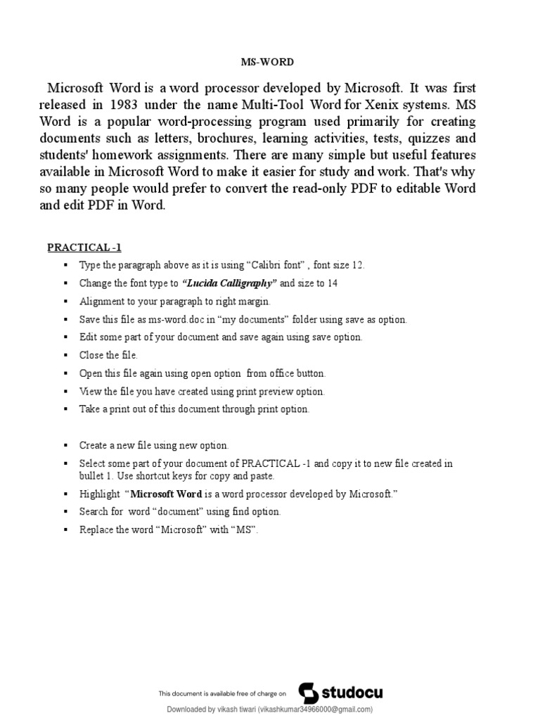 Ms Word Practical Assignment PDF | PDF