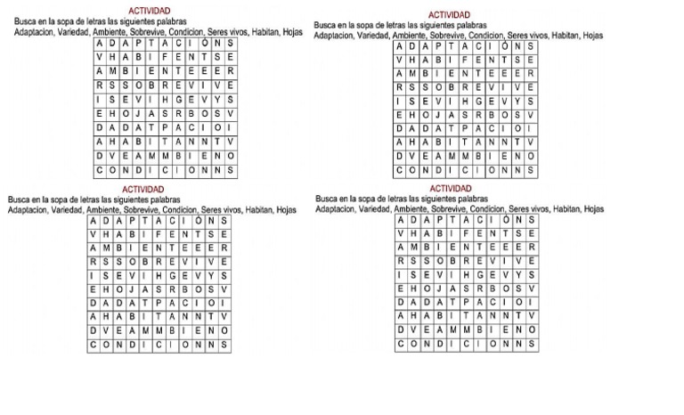 Sopa de Letras Adaptaciones de Los Seres Vivos | PDF