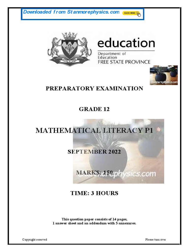 FS Mathematical Literacy Grade 12 September 2022 P1 and Memo | PDF