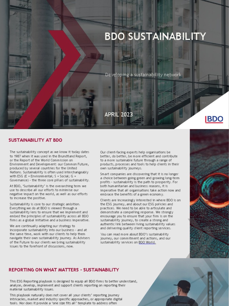 BDO's ESG Reporting Sustainability Playbook | PDF | Sustainability ...
