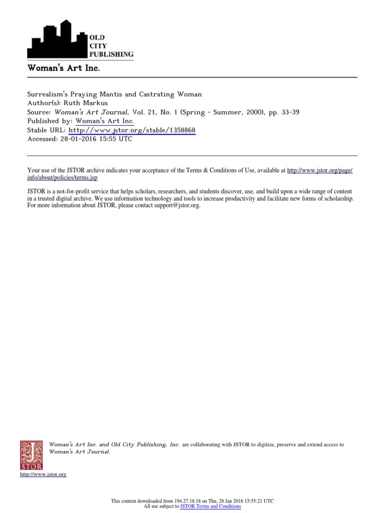 Surrealism's Praying Mantis and Castrating Woman by Ruth Markus | PDF