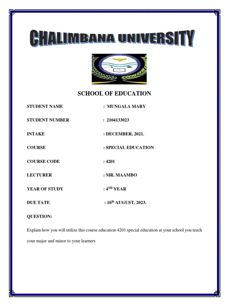 Mungala Mary Special Education Assignment | PDF | Special Education ...