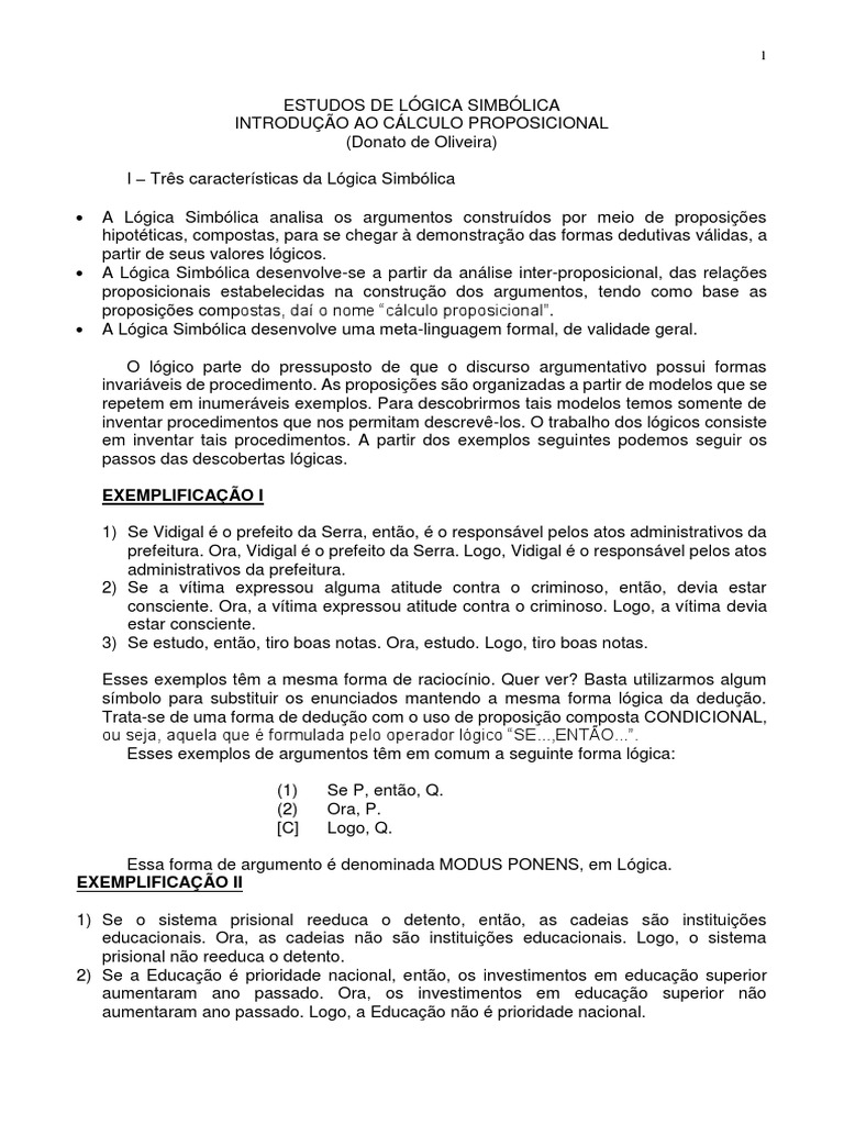 Lógica Simbólica: Cálculo Proposicional | PDF | Lógica matemática | Lógica