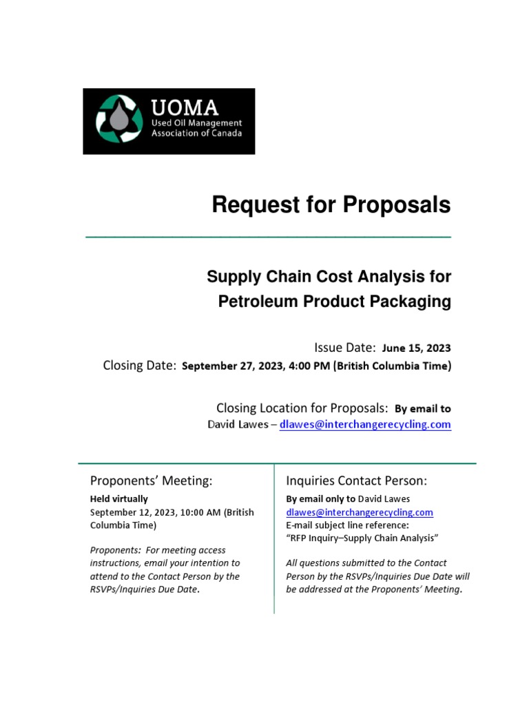 RFP UOMA Petroleum Packaging Supply Chain Study June 15 2023 | PDF