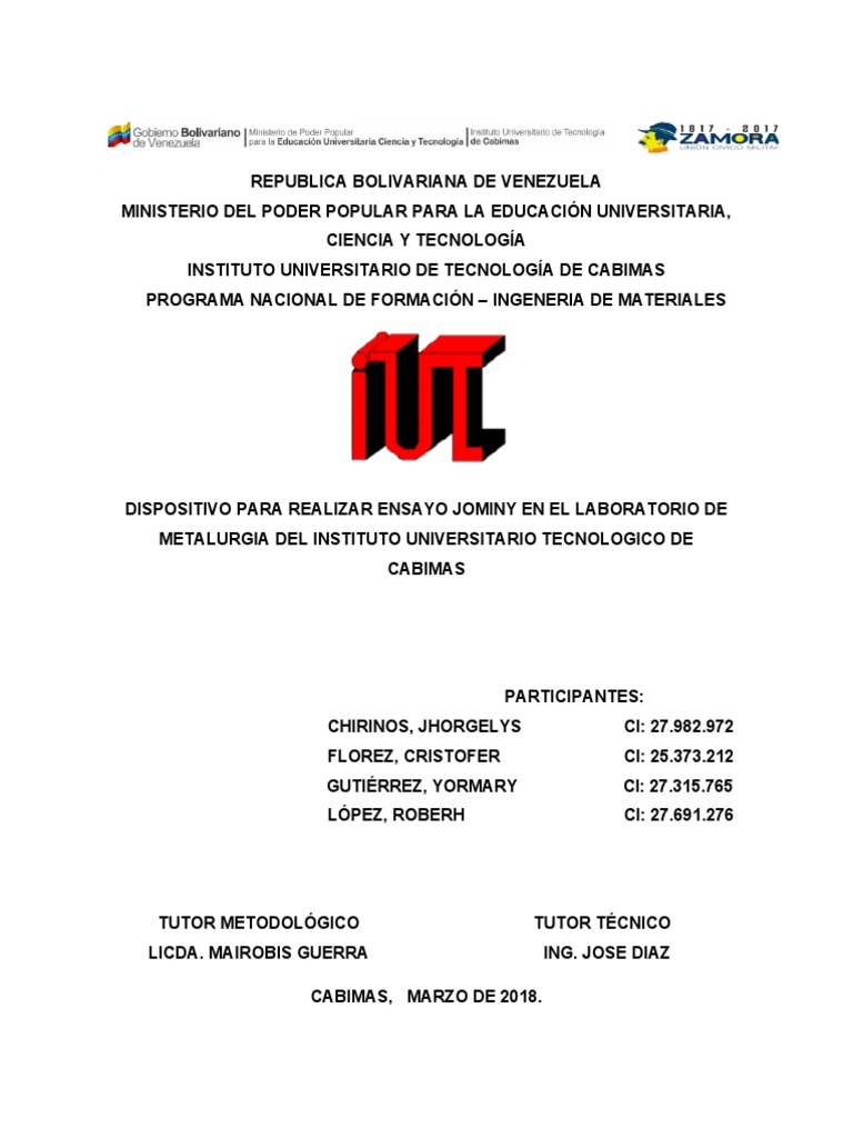 Dispositivo Ensayo Jominy Metalurgia | PDF | Acero | Tratamiento a base ...