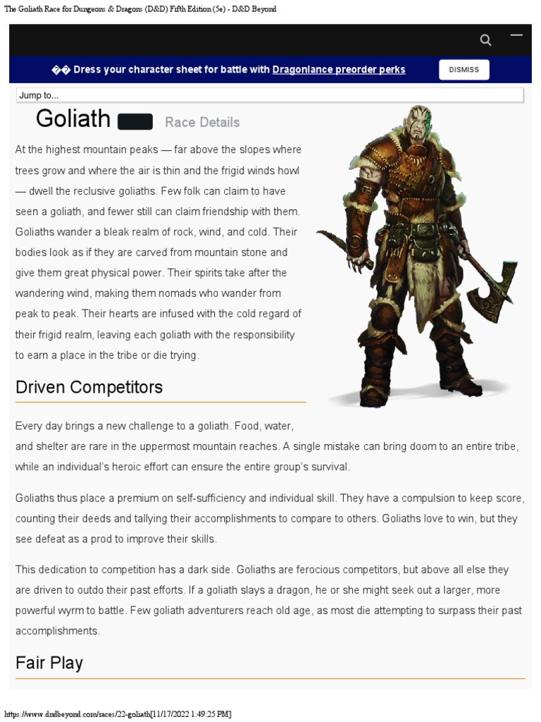 The Goliath Race For Dungeons Dragons (DD) Fifth Edition (5e) - DD ...