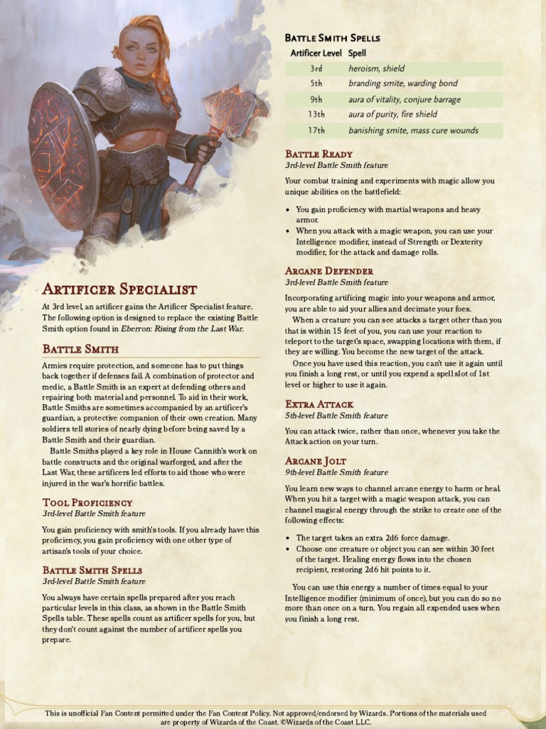 Artificer Specialization - Battle Smith - GM Binder | PDF