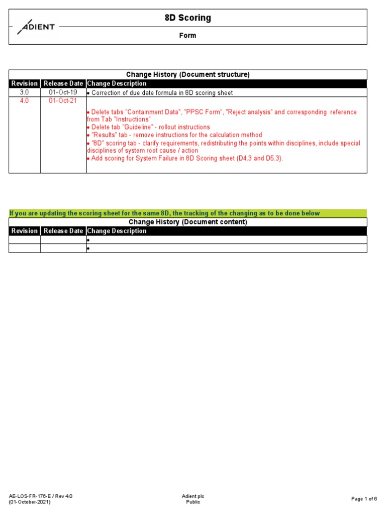8D Scoring Form for Evaluators | PDF