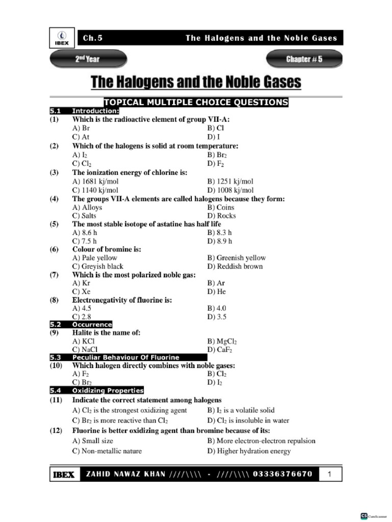CH. 5 MCQs and SHORT QUESTIONS - CHEMISTRY - 2ND YEAR | PDF