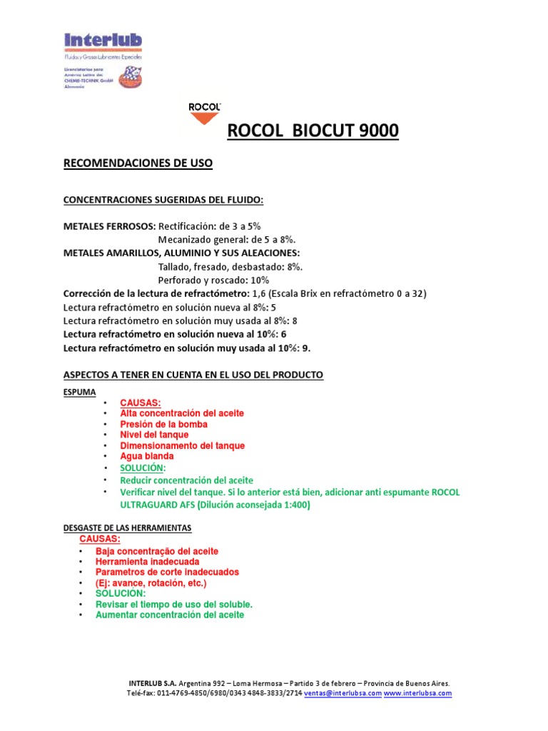 ROCOL BIOCUT 9000recomendaciones | PDF
