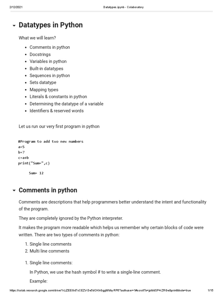Datatypes - Ipynb - Colaboratory | PDF