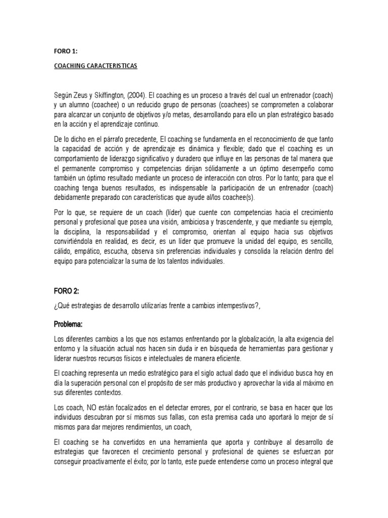 Foro 1 y 2 Coaching | PDF | Aprendizaje | Liderazgo