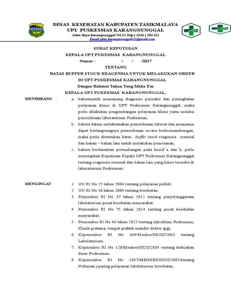 8.1.5.2 SK Batas Buffer Stock Reagensia Untuk Melakukan Order | PDF
