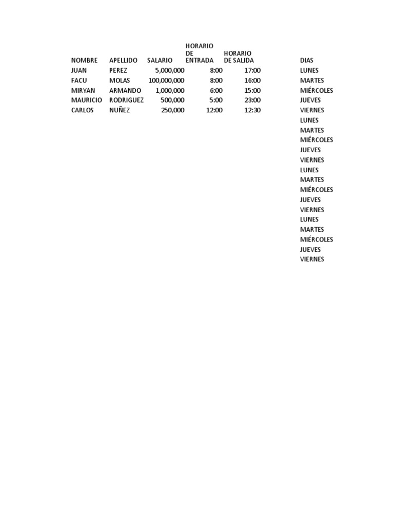 FXM Horarios Exel | PDF
