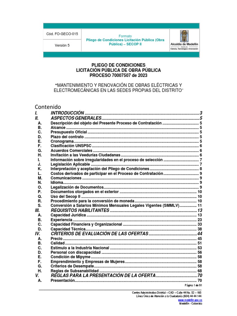 Proyecto de Pliego de Condiciones SA 70007507 | PDF