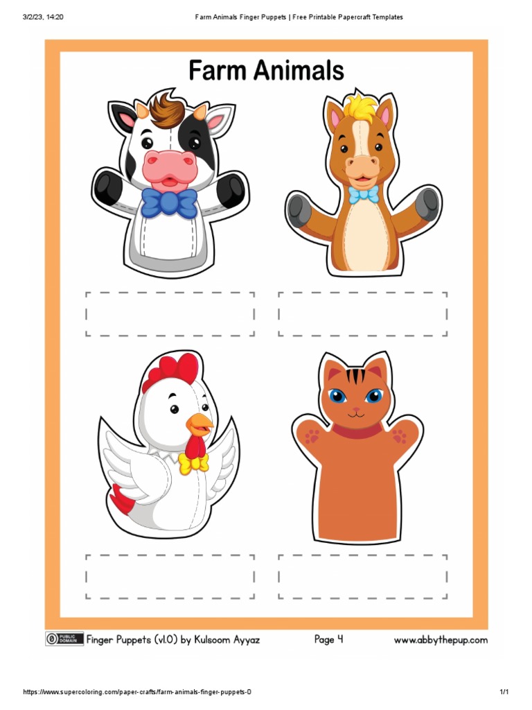 Farm Animals Finger Puppets - Free Printable Papercraft Templates | PDF ...
