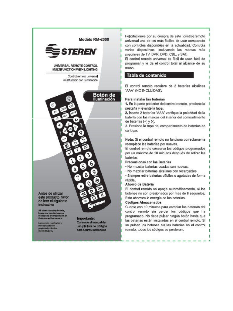 Steren RM-2000 Remote Control | PDF