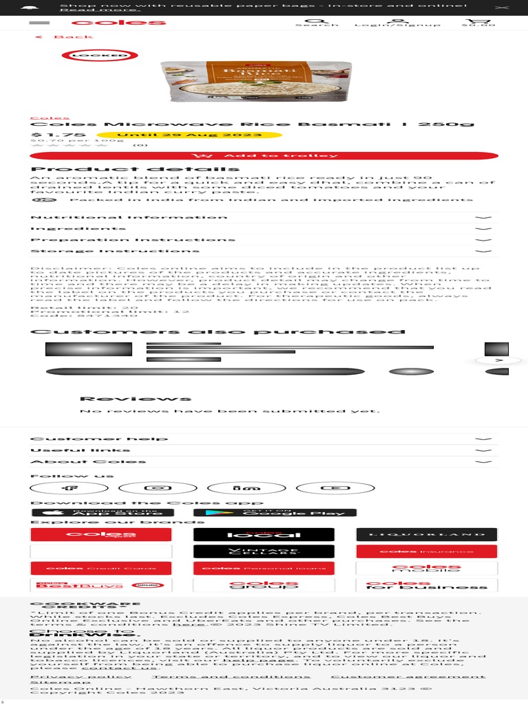 Buy Coles Microwave Rice Basmati 250g Coles | PDF | Lifestyle