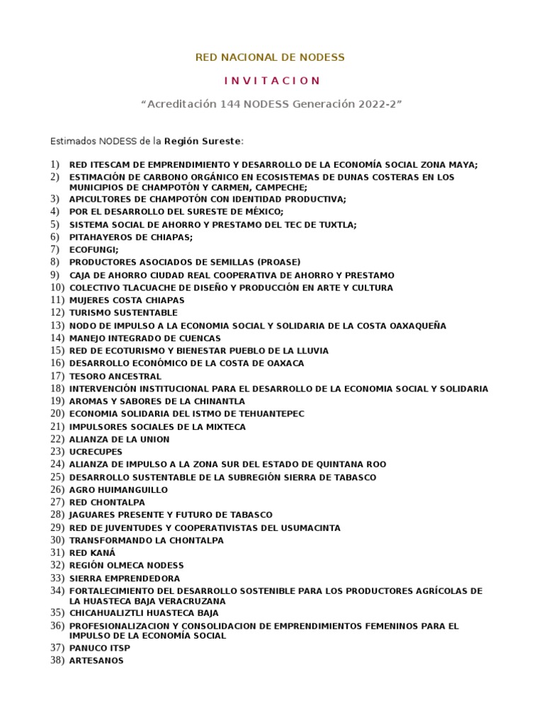 Invitación a NODESS Región Sureste | PDF | México | Economias