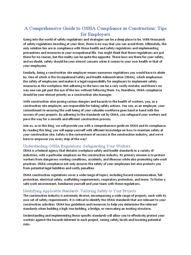 A Comprehensive Guide To OSHA Compliance in Construction Tips For ...