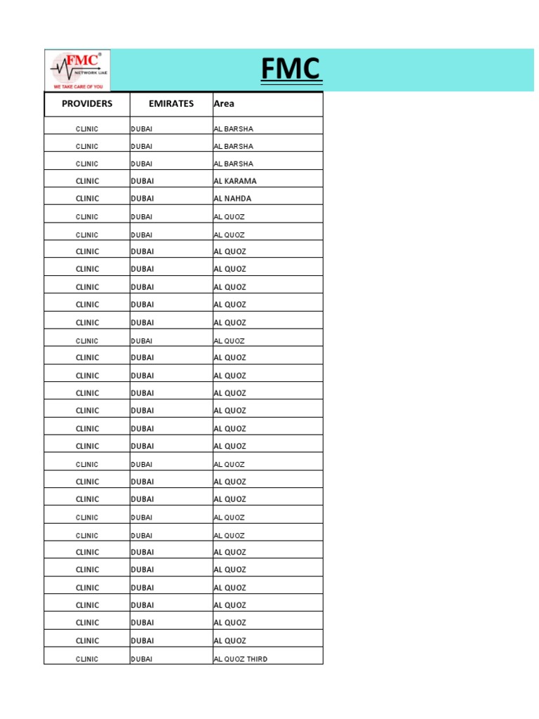 FMC Insurance Hospital List Dubai | PDF | Dubai | United Arab Emirates