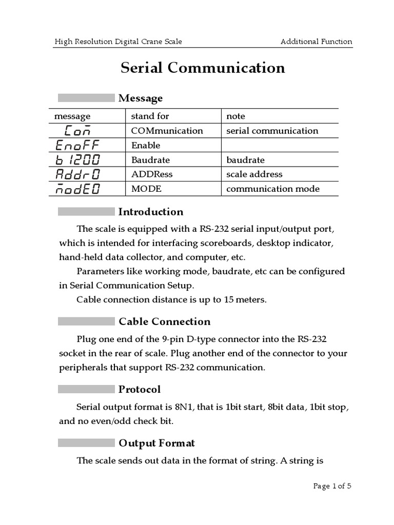 Crane Scales OCS Additional Function - Serial Communication | PDF