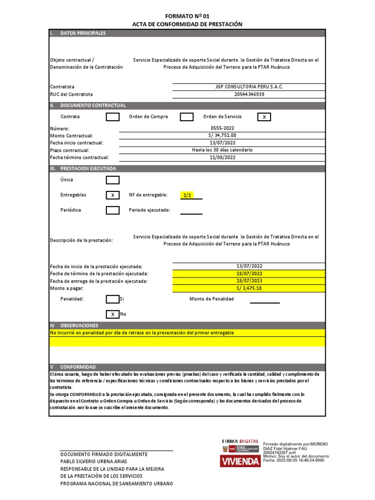 Formato N - 01 Conformidad JGP-OS 555 (1) (1) (R) | PDF