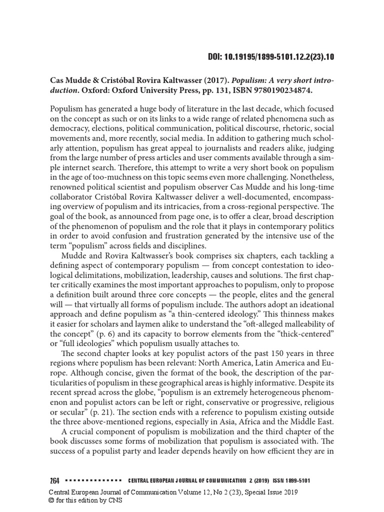 Cas Mudde Amp Cristóbal Rovira Kalt | PDF | Populism | Political Science
