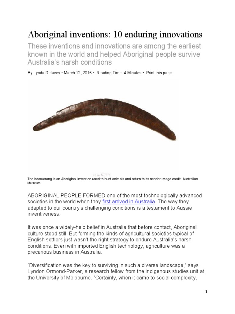 Aboriginal Inventions - 10 Enduring Innovations | PDF | Australia | Tools