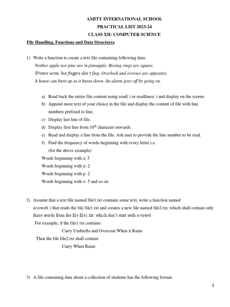 PracList XII CS 2023 24 | PDF