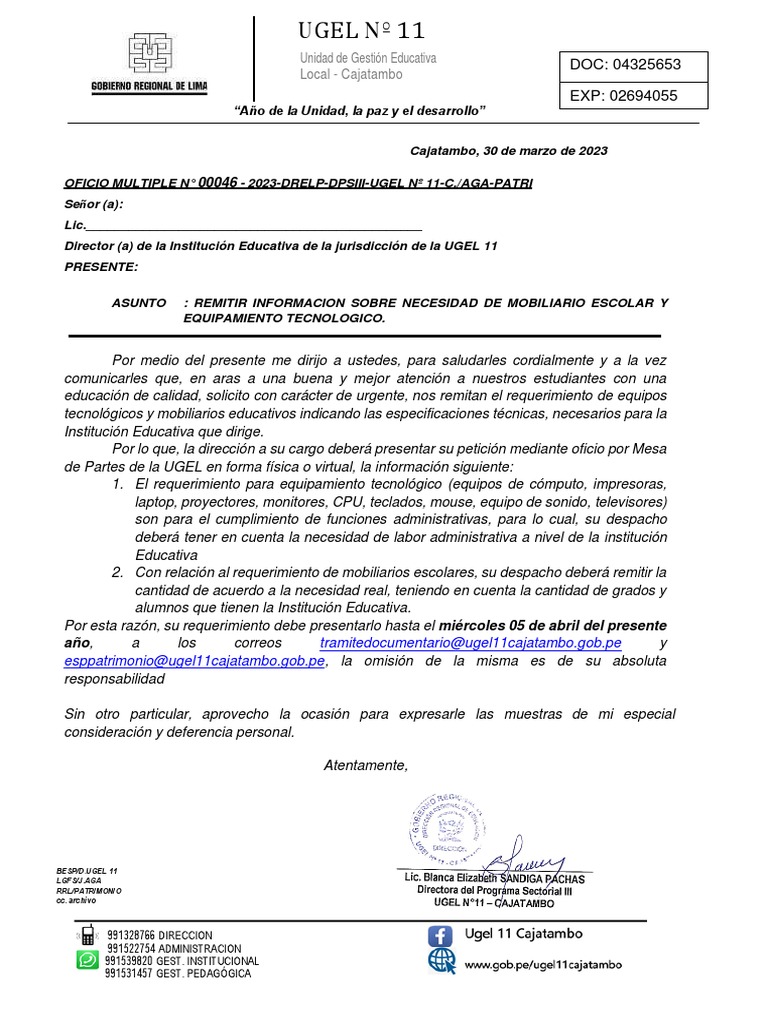 Oficio Multiple 046 Requerimeinto de I.E | PDF | Informática