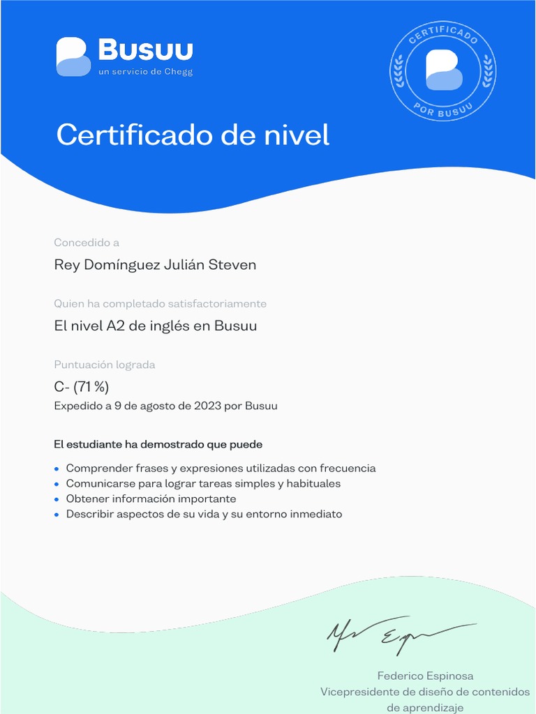 Certificado A2 Bussu | PDF
