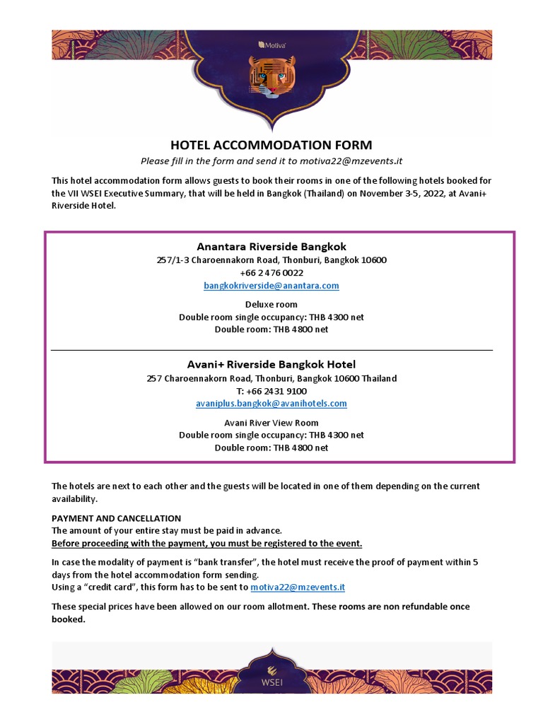 Hotel Accommodation Form | PDF