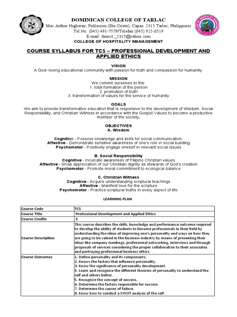 Professional Development & Ethics Syllabus | PDF