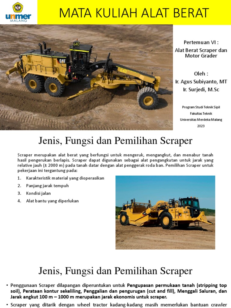 PERTEMUAN 6 - Alat Berat Scraper Dan Motor Grader | PDF | Teknologi ...