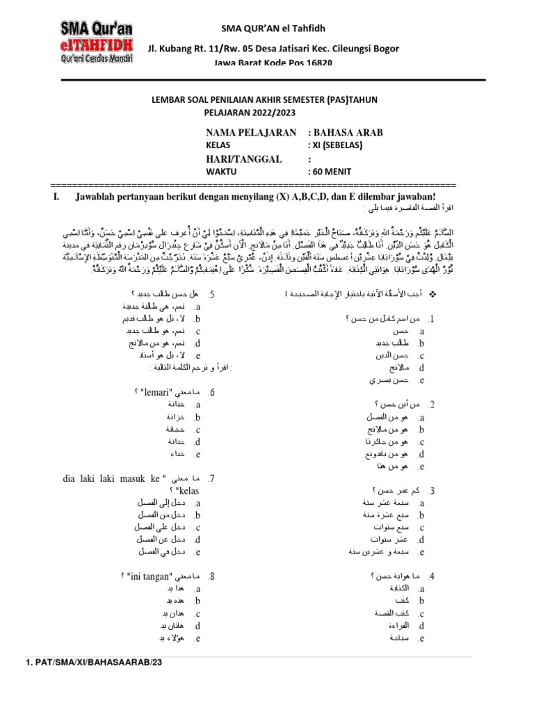 Soal Bahasa Arab KELAS XI | PDF