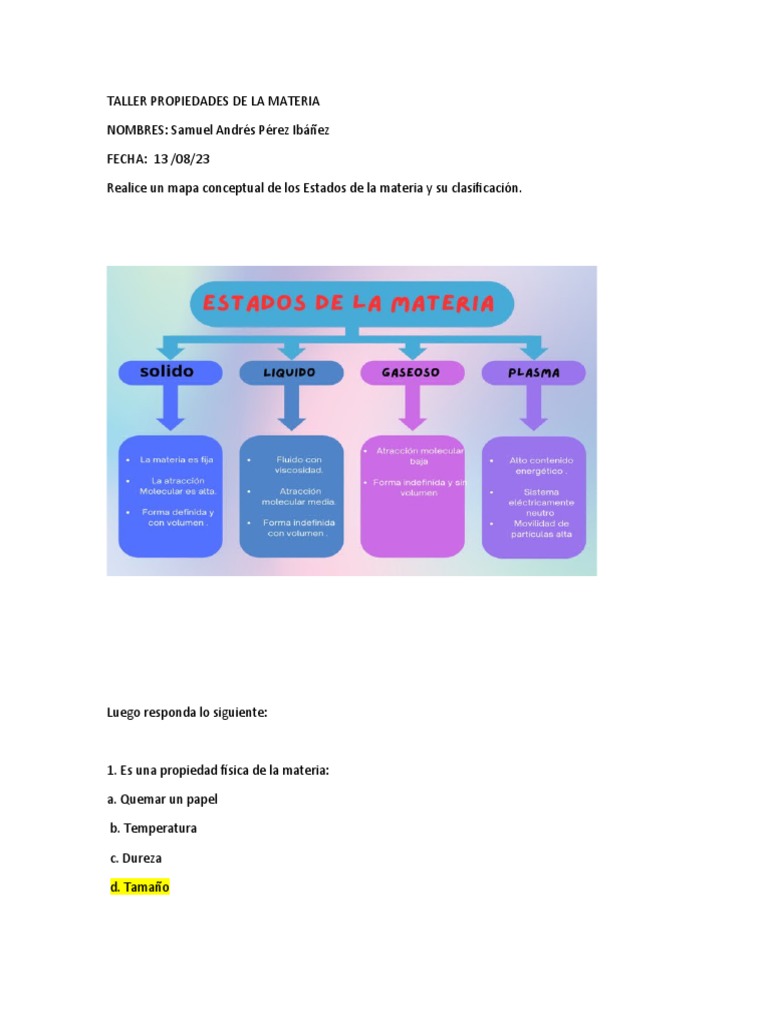 Taller sobre Propiedades de la Materia | PDF | Mezcla | Importar