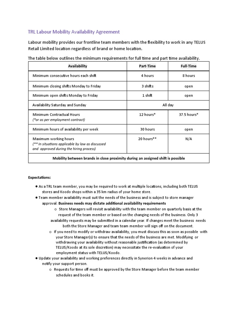 Labour Mobility Availability Agreement | PDF | Business | Labor
