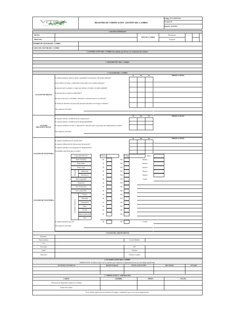 Eva-Fsg-Sst-014 Registro de Verificación Gestión Del Cambio | PDF