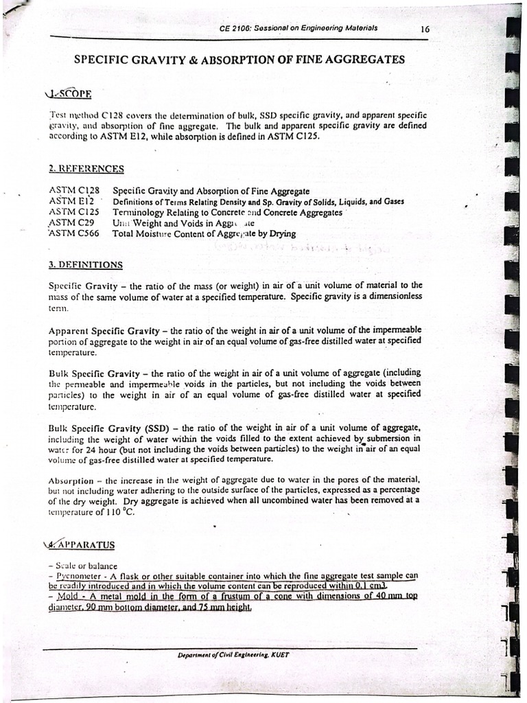 Exp 03 Specific Gravity And Absorption Of Fine Aggregate Pdf
