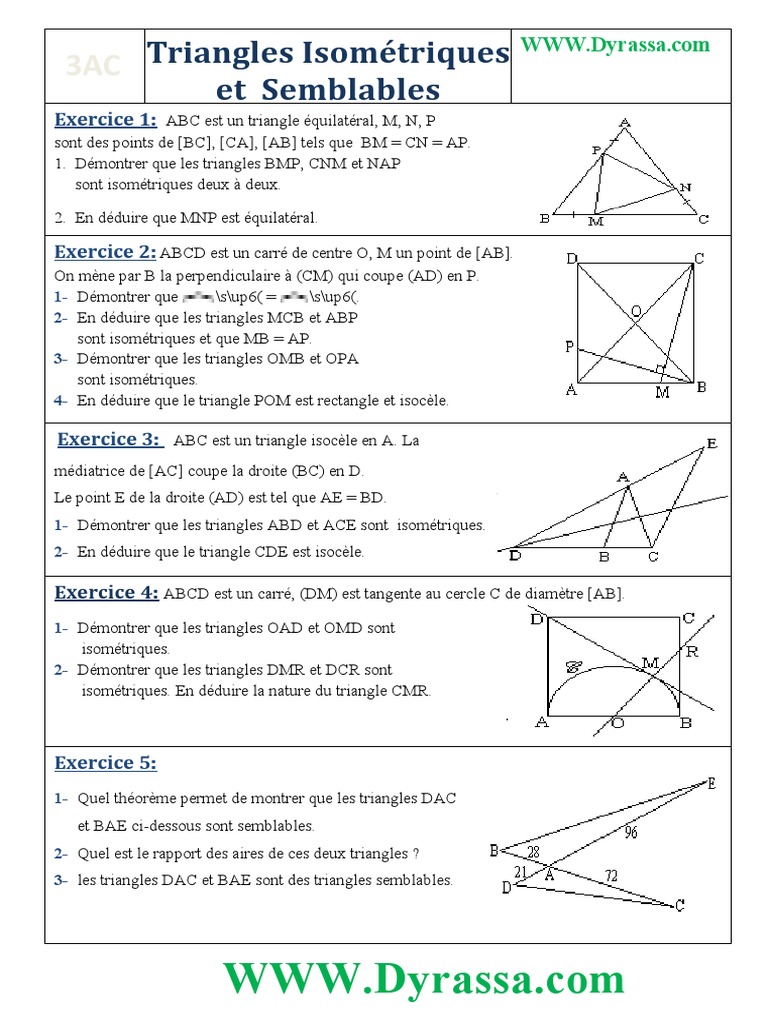 Exercices sur triangles semblables 3ème | PDF | Triangle | Polytope