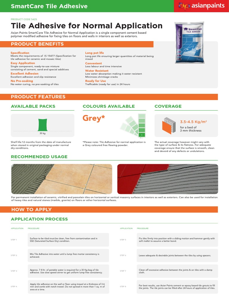 Smartcare Normal Tile Adhesive Application | PDF