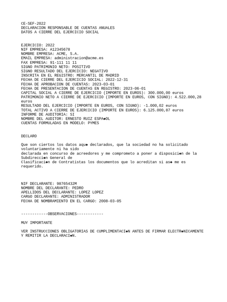 SEF-A12345678 Modelo | PDF