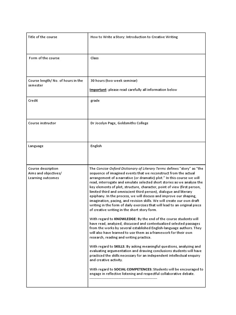 Page How To Write A Story Introduction To Creative Writing PDF