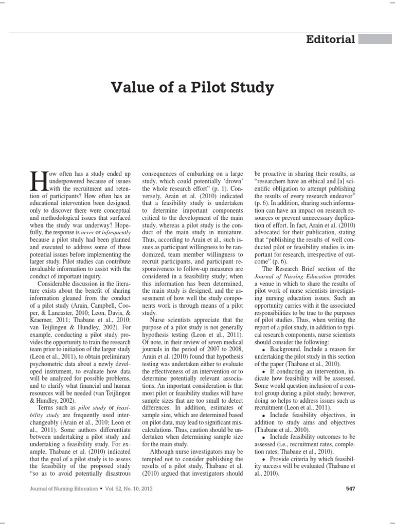 Value of A Pilot Study | PDF | Evaluation Methods | Scientific Method